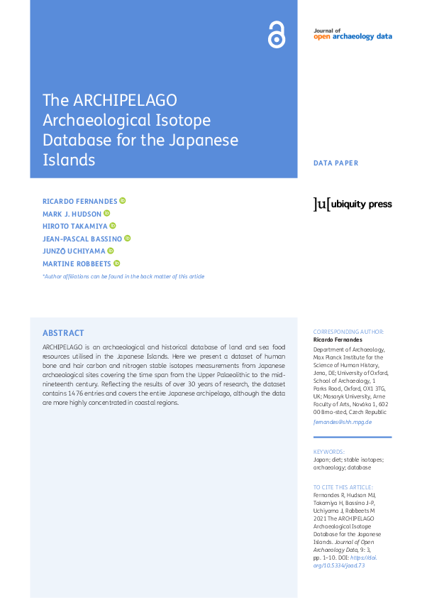 (PDF) The ARCHIPELAGO Archaeological Isotope Database for the Japanese ...