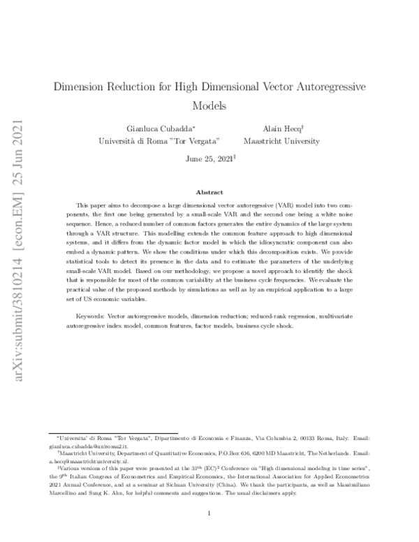 (PDF) Dimension Reduction for High Dimensional Vector Autoregressive Models
