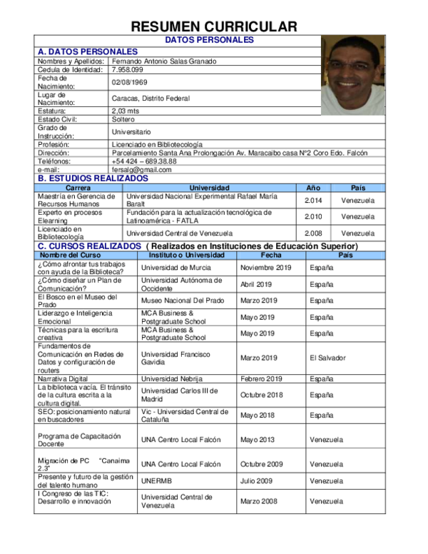 (PDF) RESUMEN CURRICULAR | Fernando Antonio F A S G Salas Granado ...