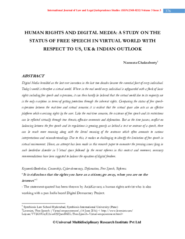 (PDF) HUMAN RIGHTS AND DIGITAL MEDIA: A STUDY ON THE STATUS OF FREE ...