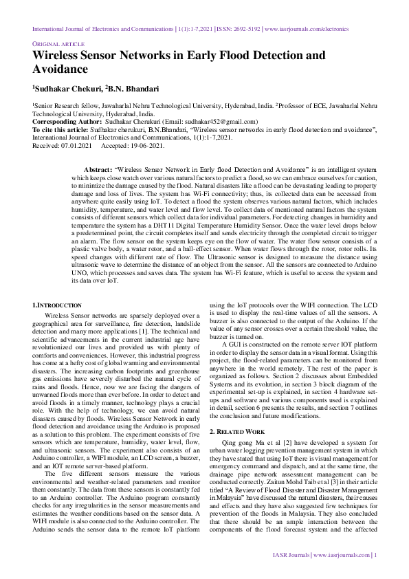 (PDF) Wireless Sensor Networks in Early Flood Detection and Avoidance