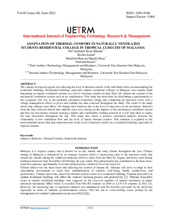(PDF) ADAPTATION OF THERMAL COMFORT IN NATURALLY VENTILATED STUDENTS ...