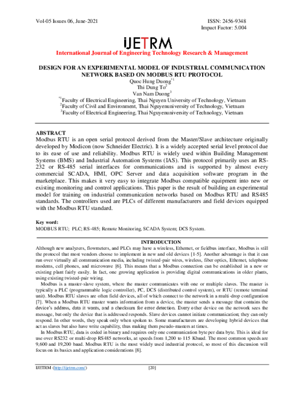(PDF) DESIGN FOR AN EXPERIMENTAL MODEL OF INDUSTRIAL COMMUNICATION ...