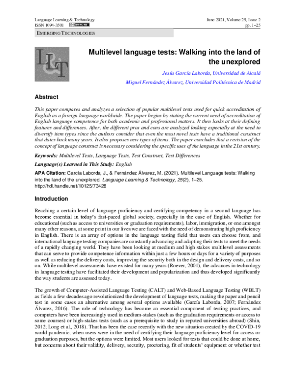 (PDF) Multilevel language tests: Walking into the land of the unexplored