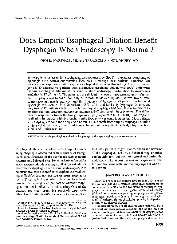 (PDF) Does empiric esophageal dilation benefit dysphagia when endoscopy ...