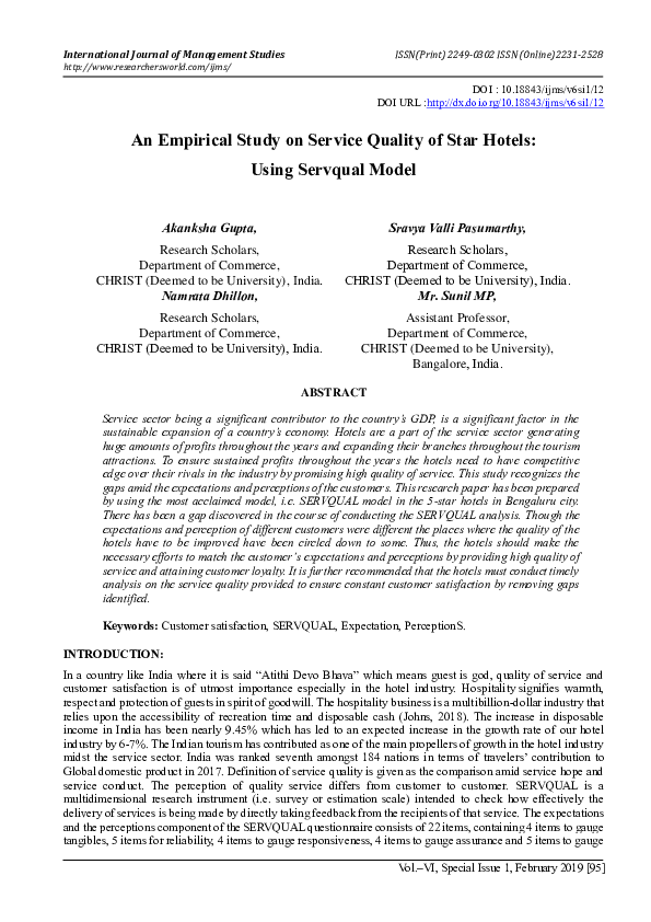 (PDF) An Empirical Study on Service Quality of Star Hotels: Using Servqual Model
