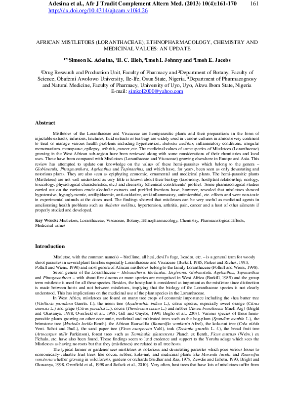 (PDF) African mistletoes (loranthaceae); ethnopharmacology, chemistry ...
