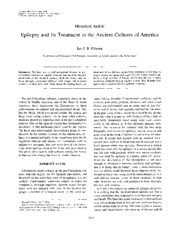 (PDF) Epilepsy and its treatment in the ancient cultures of America