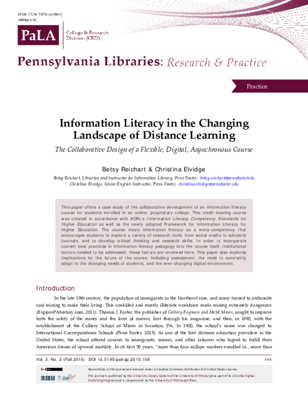 (PDF) Information Literacy in the Changing Landscape of Distance ...