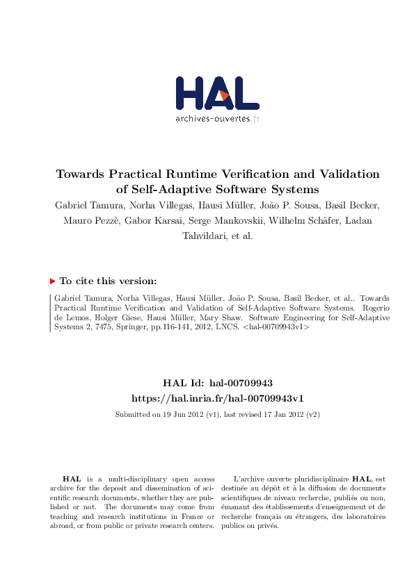 Pdf Towards Practical Runtime Verification And Validation Of Self