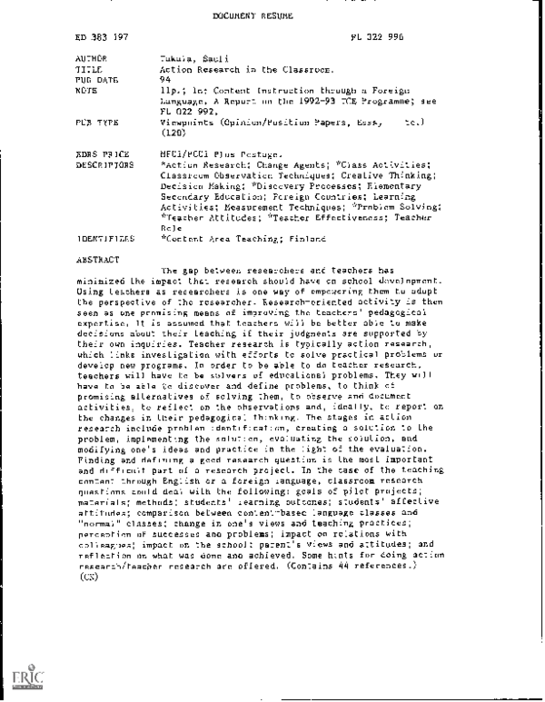 (PDF) Action Research in the Classroom