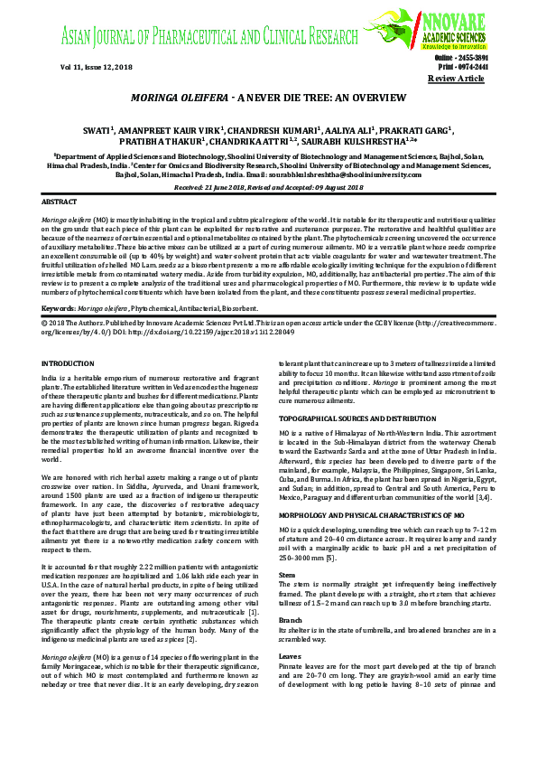 (PDF) Moringa Oleifera - a Never Die Tree: An Overview