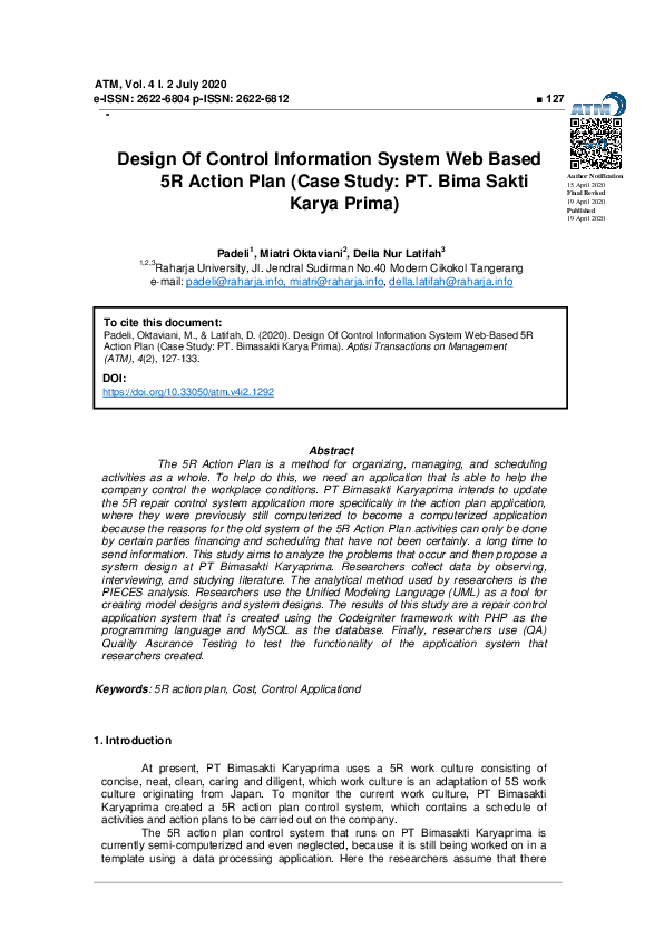 (PDF) Design Of Control Information System Web-Based 5R Action Plan (Case Study: PT. Bimasakti ...