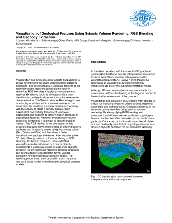 Pdf Visualization Of Geological Features Using Seismic Volume Rendering Rgb Blending And