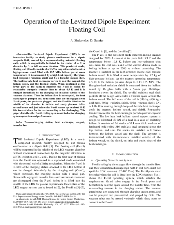 (PDF) Operation of the levitated dipole experiment floating coil