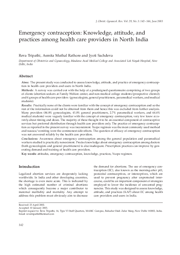 Pdf Emergency Contraception Knowledge Attitude And Practices Among
