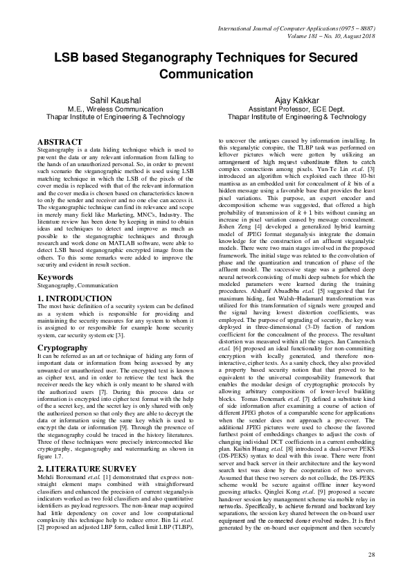(PDF) LSB based Steganography Techniques for Secured Communication