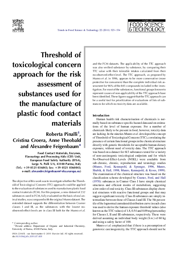 (PDF) Threshold of toxicological concern approach for the risk ...