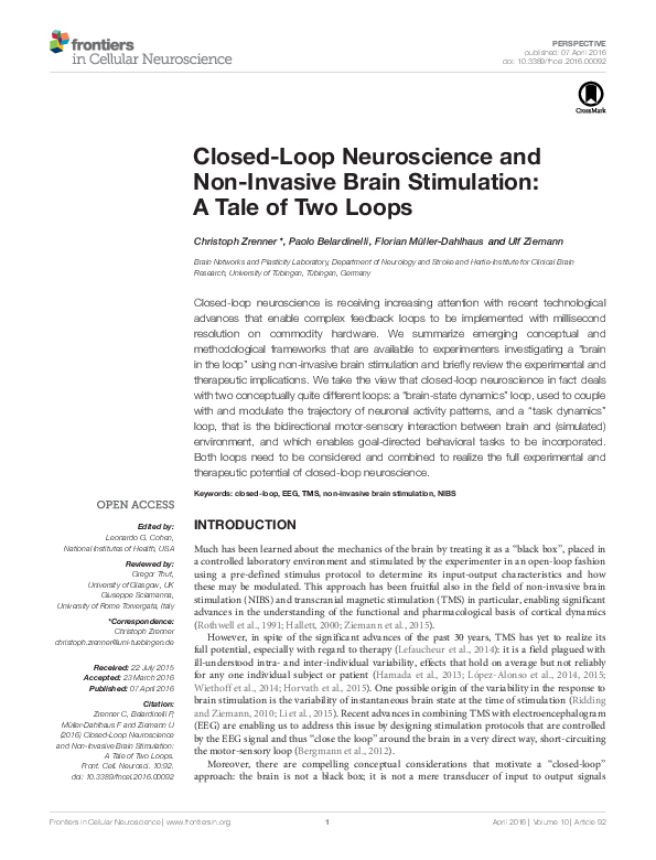(PDF) Closed-Loop Neuroscience and Non-Invasive Brain Stimulation: A Tale of Two Loops