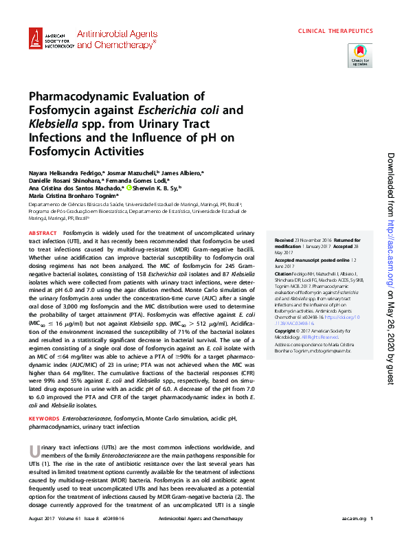 (PDF) Pharmacodynamic evaluation of fosfomycin against E. coli and ...