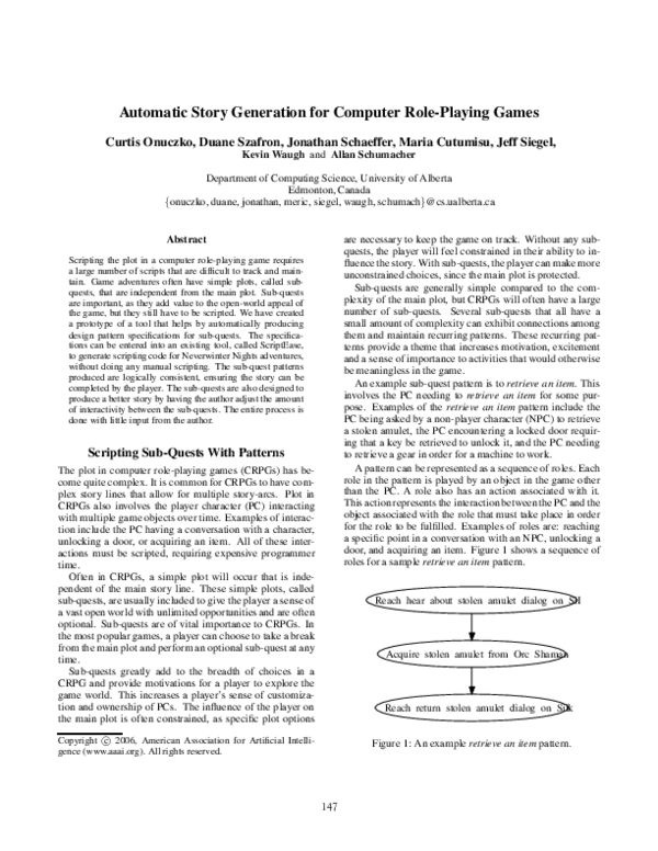 (PDF) Automatic story generation for computer role-playing games (PDF) Automatic story generation for computer role-playing games