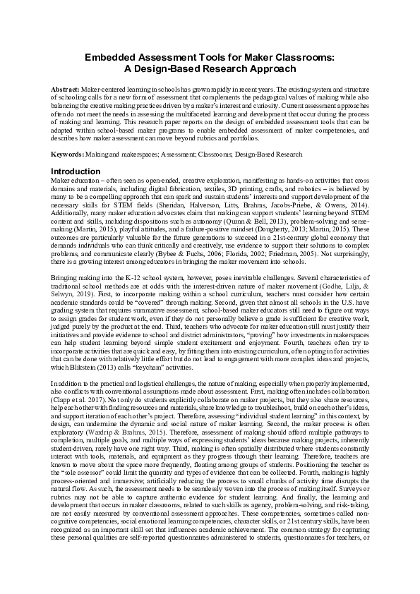 (PDF) Embedded Assessment Tools for Maker Classrooms: A Design-Based ...