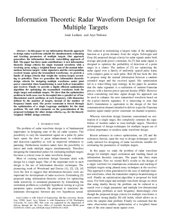 (PDF) Information theoretic radar waveform design for multiple targets