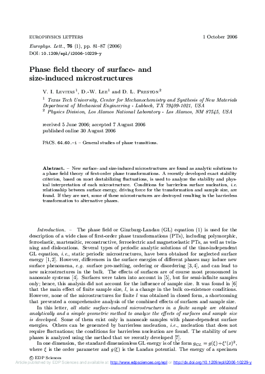 (PDF) Phase field theory of surface- and size-induced microstructures