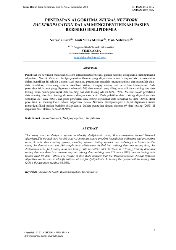 (PDF) Penerapan Algoritma Neural Network Backpropagation Dalam Mengidentifikasi Pasien Berisiko ...