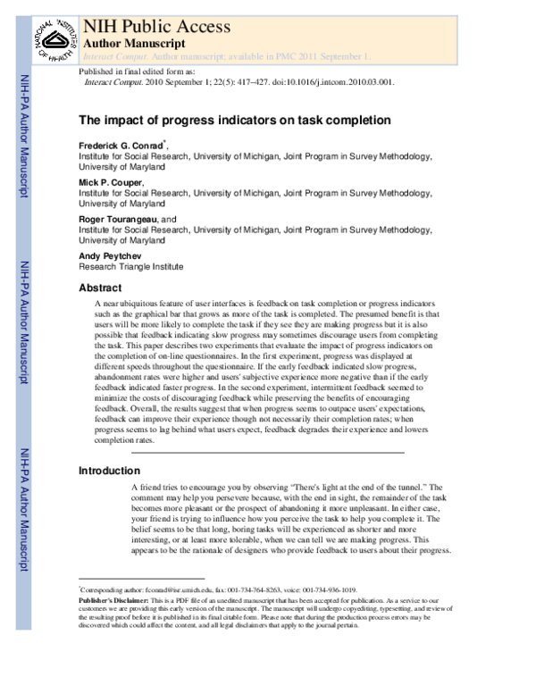 (PDF) The impact of progress indicators on task completion