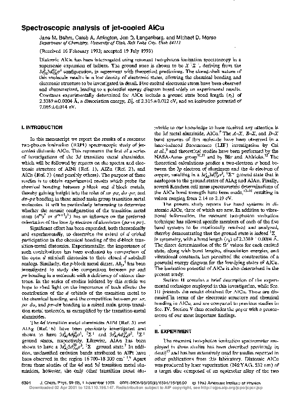 (PDF) Spectroscopic analysis of jet-cooled AlCu