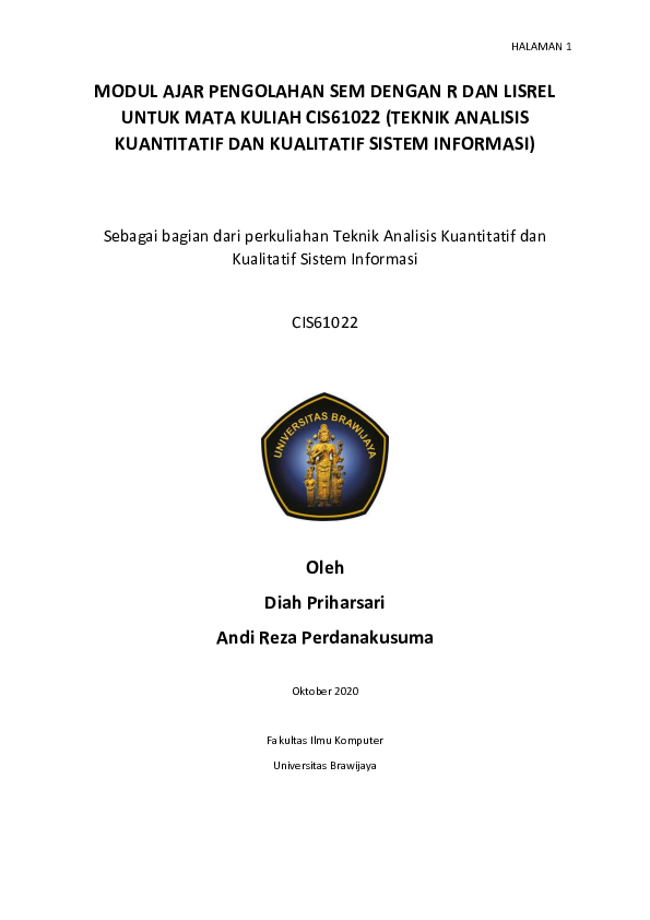 (PDF) MODUL AJAR PENGOLAHAN SEM DENGAN R DAN LISREL UNTUK MATA KULIAH CIS61022 (TEKNIK ANALISIS ...