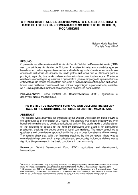 (PDF) O FUNDO DISTRITAL DE DESENVOLVIMENTO E A AGRILCULTURA: O CASO DE ...