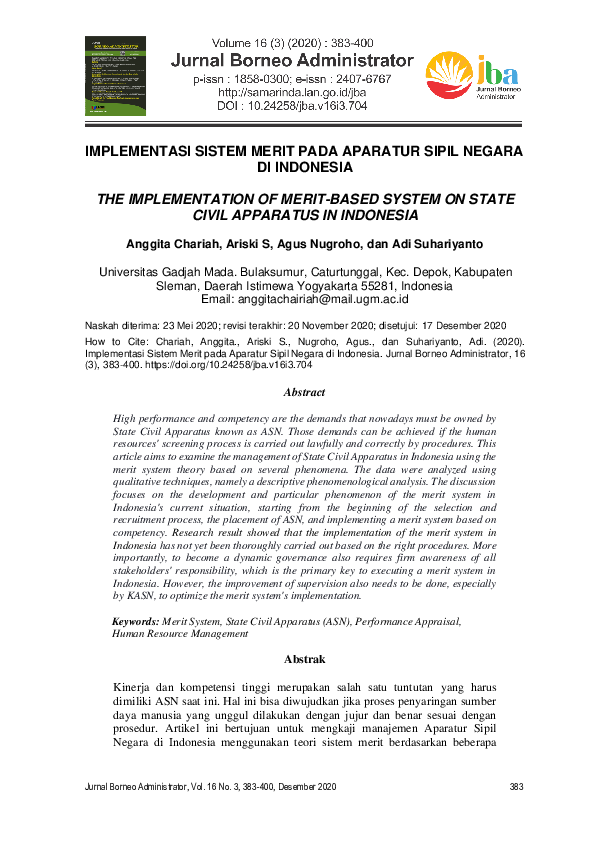 (PDF) Implementasi Sistem Merit pada Aparatur Sipil Negara di Indonesia