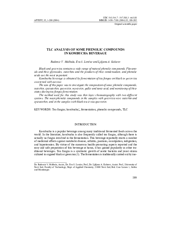 (PDF) TLC analysis of some phenolic compounds in kombucha beverage
