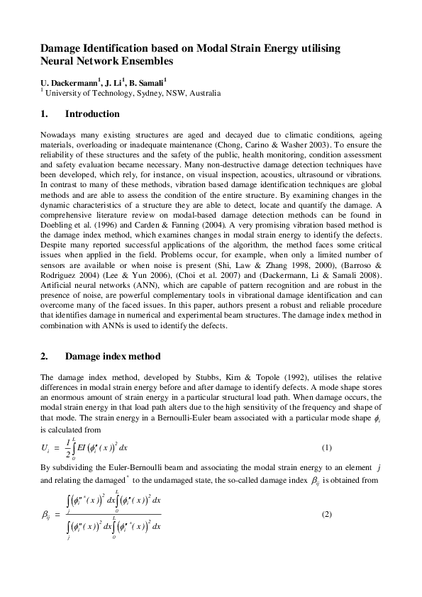 (PDF) Damage Identification based on Modal Strain Energy utilising Neural Network Ensembles
