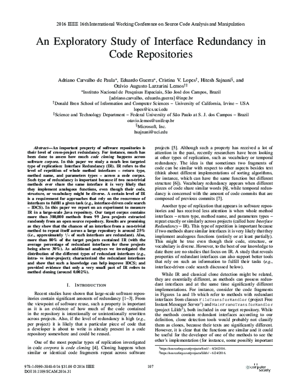 (PDF) An Exploratory Study of Interface Redundancy in Code Repositories