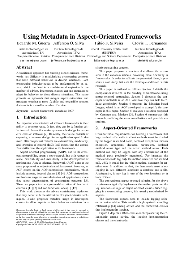 (PDF) Using metadata in aspect-oriented frameworks