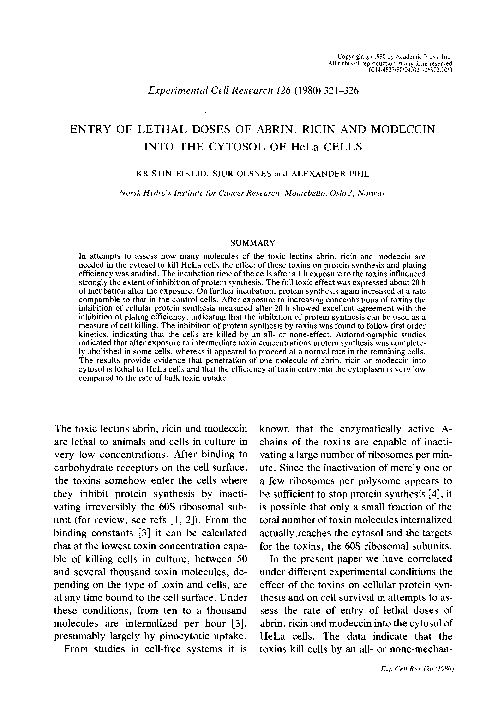 (PDF) Entry of lethal doses of abrin, ricin and modeccin into the ...