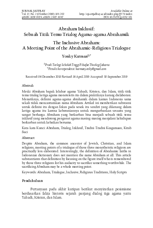 (PDF) Abraham Inklusif: Sebuah Titik Temu Trialog Agama-agama Abrahamik