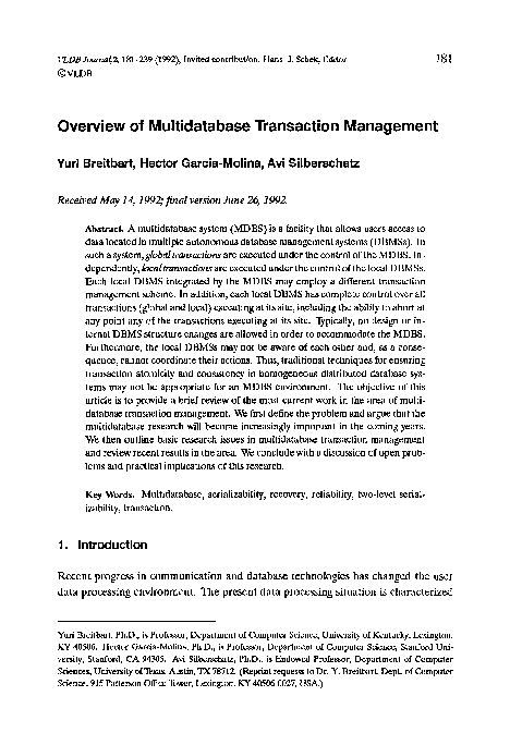 (PDF) Overview of multidatabase transaction management