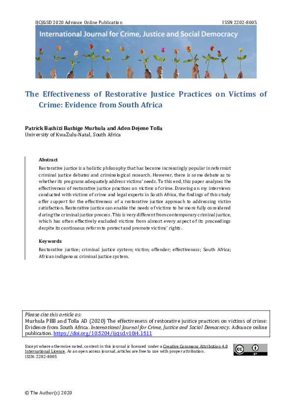 (PDF) The Effectiveness of Restorative Justice Practices on Victims of Crime: Evidence from ...