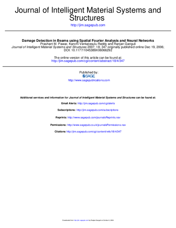 (PDF) Damage Detection in Beams using Spatial Fourier Analysis and Neural Networks