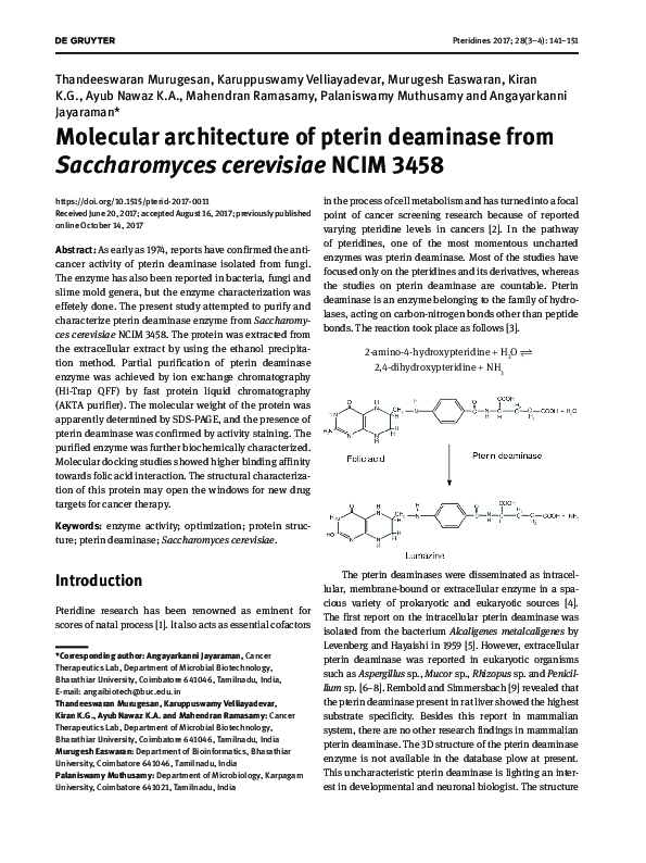 (PDF) Molecular architecture of pterin deaminase from Saccharomyces ...