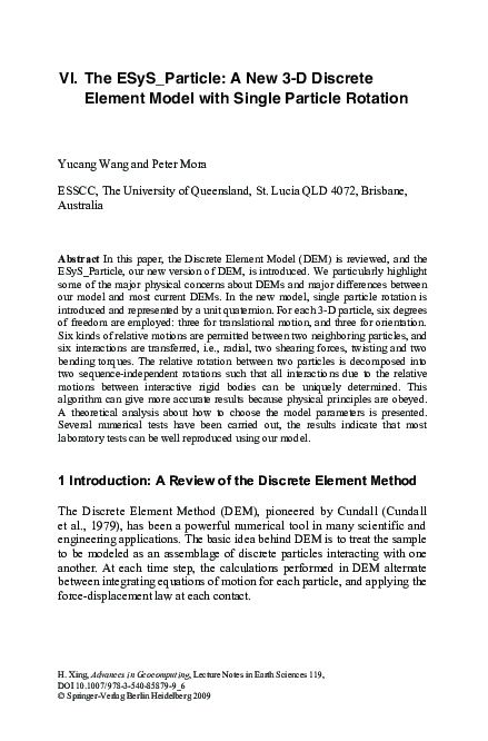 (PDF) The ESys_Particle: A new 3D discrete element model with single ...