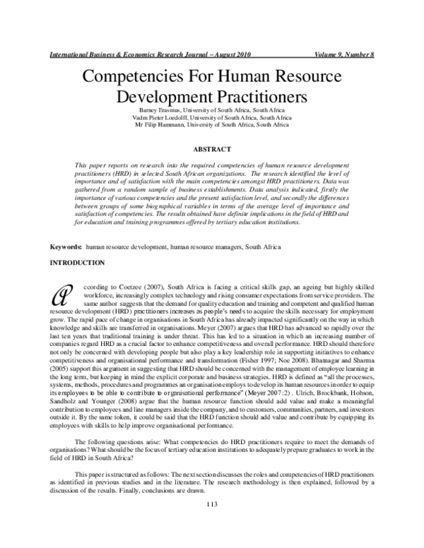 (PDF) Competencies For Human Resource Development Practitioners