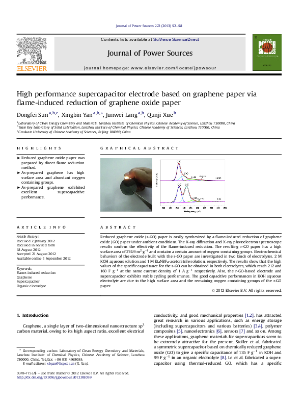 (PDF) High performance supercapacitor electrode based on graphene paper via flame-induced ...