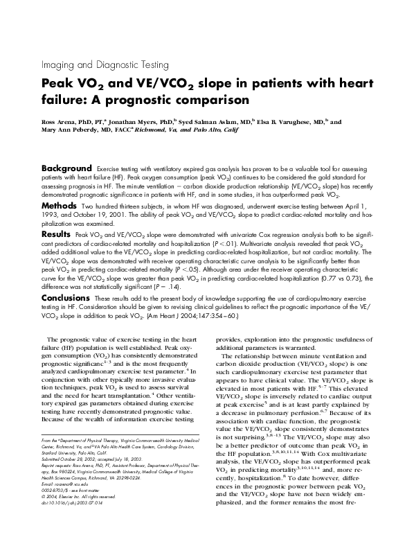 (PDF) Peak VO2 and VE/VCO2 slope in patients with heart failure: a ...