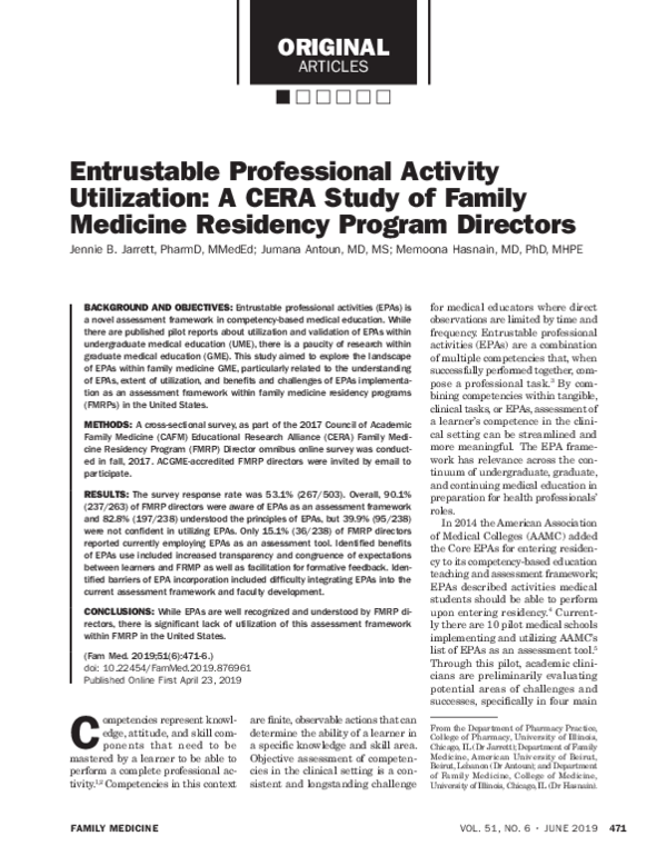 (PDF) Entrustable Professional Activity Utilization: A CERA Study of ...