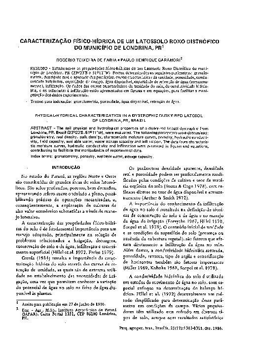 (PDF) Caracterização físico-hídrica de um Latossolo Roxo distrófico do ...
